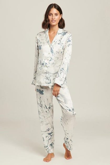 Ginia Carrara Marble Silk Pajama Set | Silhouette Fine Lingerie
